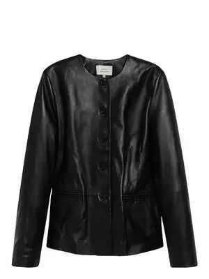Loulou De Saison Adéa Collarless Lambskin Leather Jacket - Black
