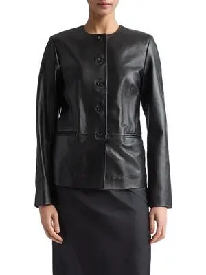 Loulou De Saison Adéa Collarless Lambskin Leather Jacket - Black