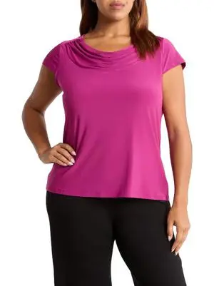 KASPER Cowl Neck Cap Sleeve Top - Cerise