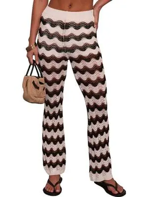 VICI Zigzag Open Stitch Wide Leg Pants - Cream Multi