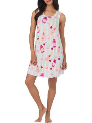 ROOM SERVICE Sleeveless Nightshirt With Graphic Print - Blue Stripe
