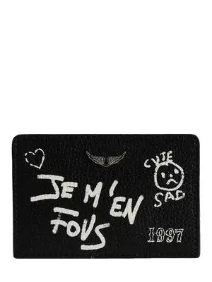 Zadig&Voltaire Grained Leather Luggage Tag With Arty Graphics - Black