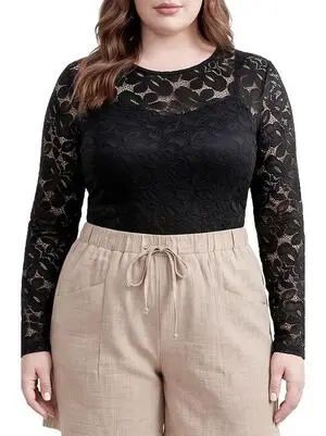 STANDARDS & PRACTICES Floral Lace Top - Black