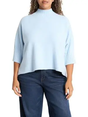 RAIN AND ROSE RAIN AND ROSE Fine-Gauge Cropped Turtleneck Sweater Blue