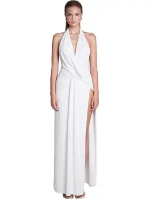 LEAU LEAU Palermo Plunge Drape Maxi Dress White