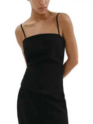 Mango Ruched Square Neck Camisole - Black