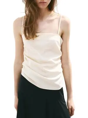 Mango Ruched Square Neck Camisole - Ecru