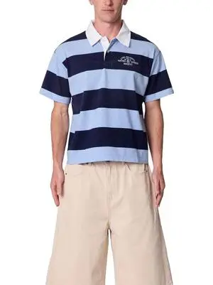 Mnml Big Stripe Short Sleeve Rugby Shirt - Blue
