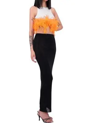 UCHÈ UCHE Feather Trim Cropped Tank Top White/orange