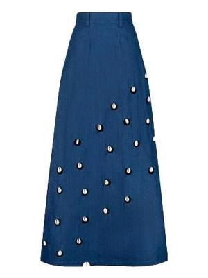 UCHÈ Uche Cowrie Shell Embellished Denim Maxi Skirt - Blue