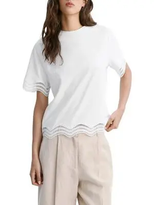 Mango Open Stitch Cotton T-shirt - White