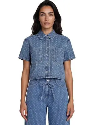 MASAI COPENHAGEN Cropped Collared Shacket With Snap-front Pockets - Basic Denim