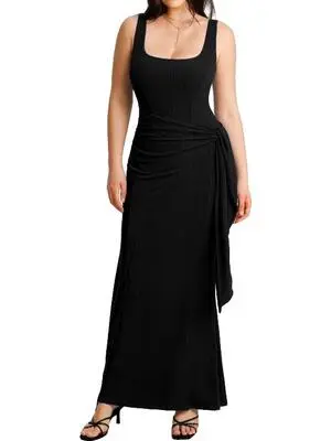 POPILUSH Modal Twist Wrap Maxi Dress With Built-in Shapewear - Jet