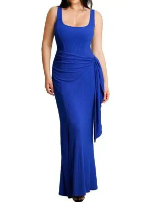 POPILUSH Modal Twist Wrap Maxi Dress With Built-in Shapewear - Navy