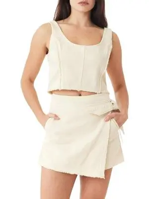 Habitual Frayed Trim Denim Cropped Tank - Ecru