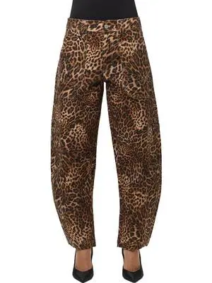 Naked Wardrobe Leopard Print Stretch Canvas Barrel Pants - Spotted Leopard