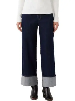 KAREN KANE Karen Kane Cropped Wide Leg Jeans With Cuffed Hem