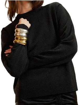 Cynthia Rowley Cynthia Rowley Metallic Knit Crewneck Sweater Black
