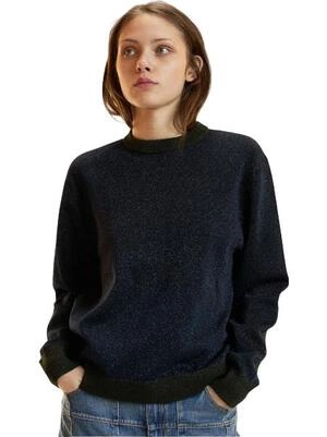 Cynthia Rowley Cynthia Rowley Metallic Knit Crewneck Sweater Navy