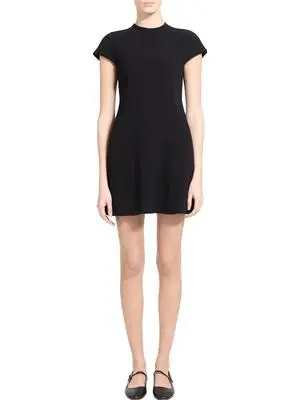 Theory Raglan Mock Neck Shift Mini Dress - Black