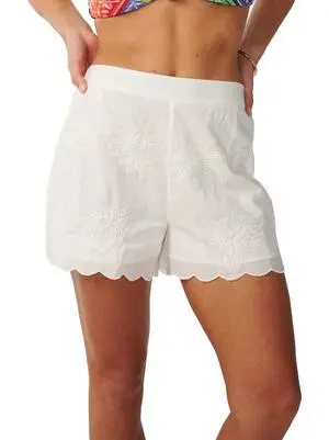 RIP CURL Rip Curl Bossa Nova Embroidered Scallop Hem Cotton Shorts