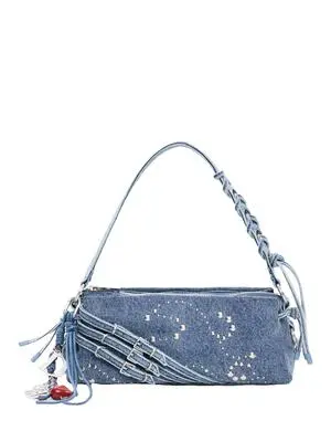 Desigual Small Denim Shoulder Bag With Charms - Light Blue