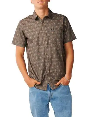 Rip Curl Hypno Sun Medallion Print Short Sleeve Cotton Button-up Shirt - Walnut