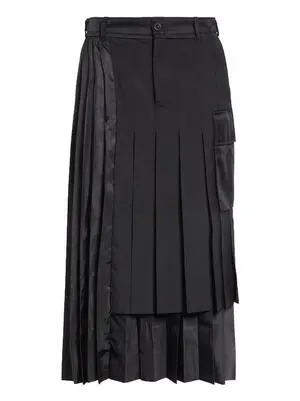 Sacai Pleated Mixed Media Midi Skirt - Black