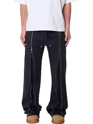 Mnml Rivet Zipper Flare Sweatpants - Washed Black