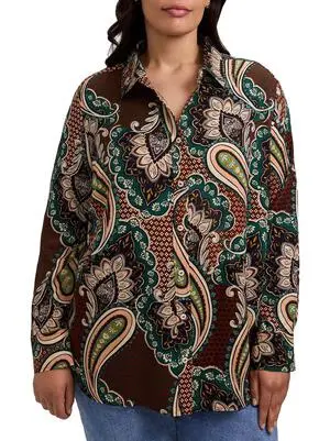 Foxcroft Meghan Paisley Print Button-up Shirt - Red/multi