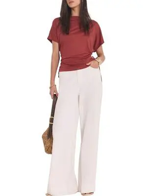 Mint Velvet Jersey Ruched Tie Detail Top - Brown
