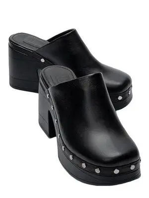 FOREVER & ALWAYS SHOES Bellune Leather Block Heel Platform Mule - Black