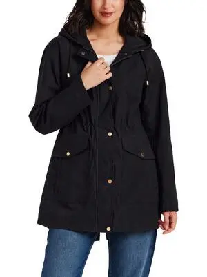 Gallery Water Resistant Hooded Rain Coat - Black