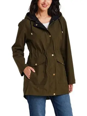 Gallery Water Resistant Hooded Rain Coat - Olive