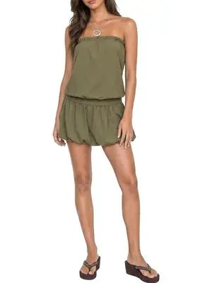 EDIKTED Strapless Studded Bubble Hem Mini Dress - Olive