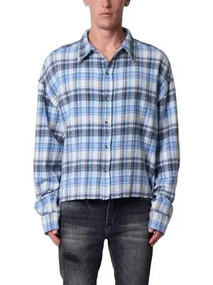 Mnml Washed Cropped Flannel Shirt - Blue