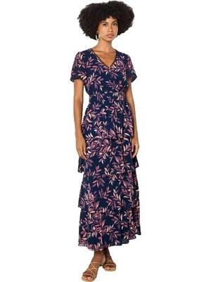 APRICOT Tiered Leaf Print Maxi Dress - Navy