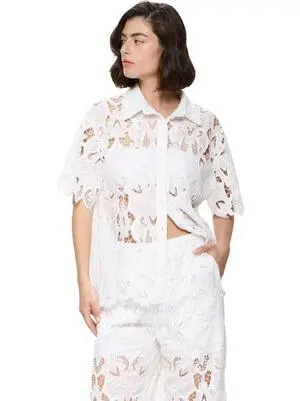 GOTTEX Gottex Guipure Lace Short Sleeve Shirt Cover-Up White