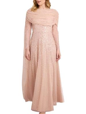 NEEDLE & THREAD Sequin Draped Gown - Biscuit