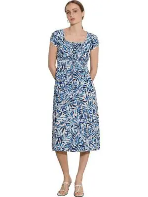 APRICOT Milkmaid Watercolour Leaf Print Midi Dress - Blue
