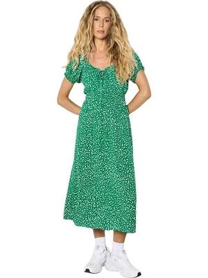 APRICOT Milkmaid Midi Dress With Spot Print - Green