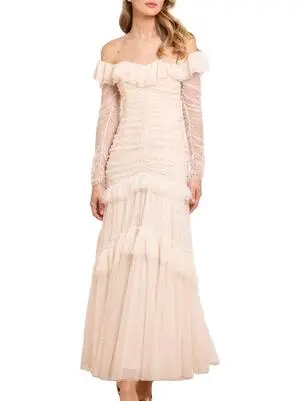 NEEDLE & THREAD Needle & Thread Off-Shoulder Sequin Glimmer Gown