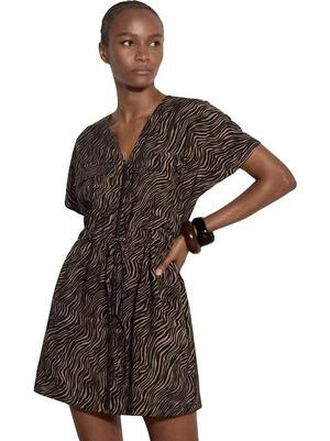 APRICOT Zebra Print Zip-up Mini Dress - Black