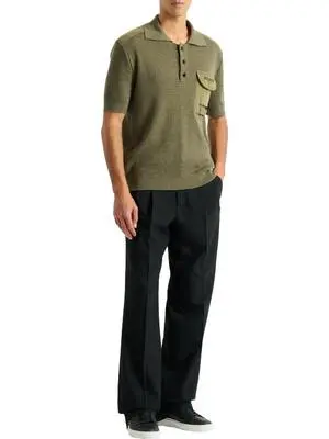 Balmain Vintage Utility Ribbed Knit Polo - Khaki
