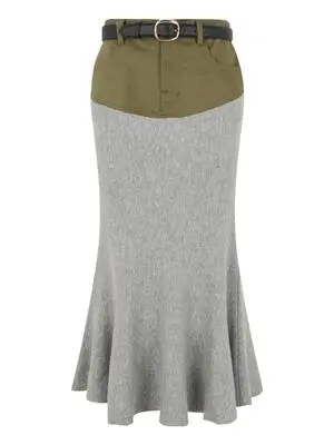 SELF-PORTRAIT Self-Portrait Belted Contrast Panel Knitted Skirt