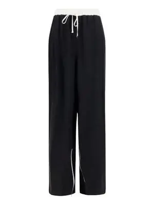 Kiton Wide-leg Silk Pants With Drawstring And Zippered Cuffs - Black