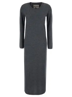 SEMICOUTURE Long Sleeve Round Neck Maxi Dress - Grey