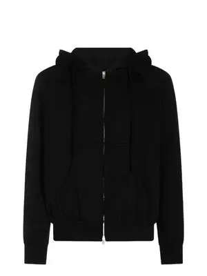 THOM KROM Zip-up Hooded Sweatshirt With Slanted Pockets - Black