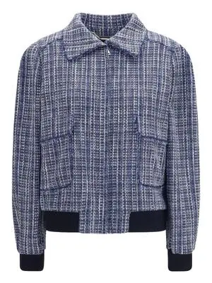 Kiton Zip-up Textured Tweed Jacket - Blue