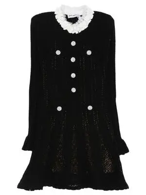 SELF-PORTRAIT Lace Trim Knit Mini Dress - Black